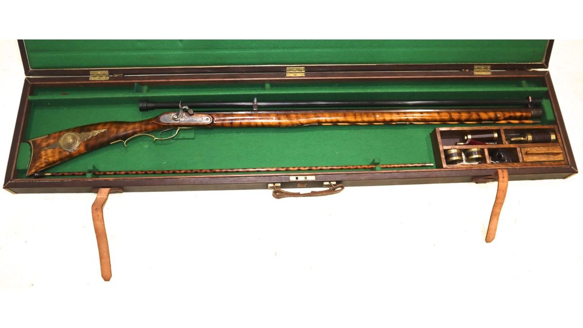 Immaculate Condition Reproduction Cased Kentucky Percussion Rifle With ...